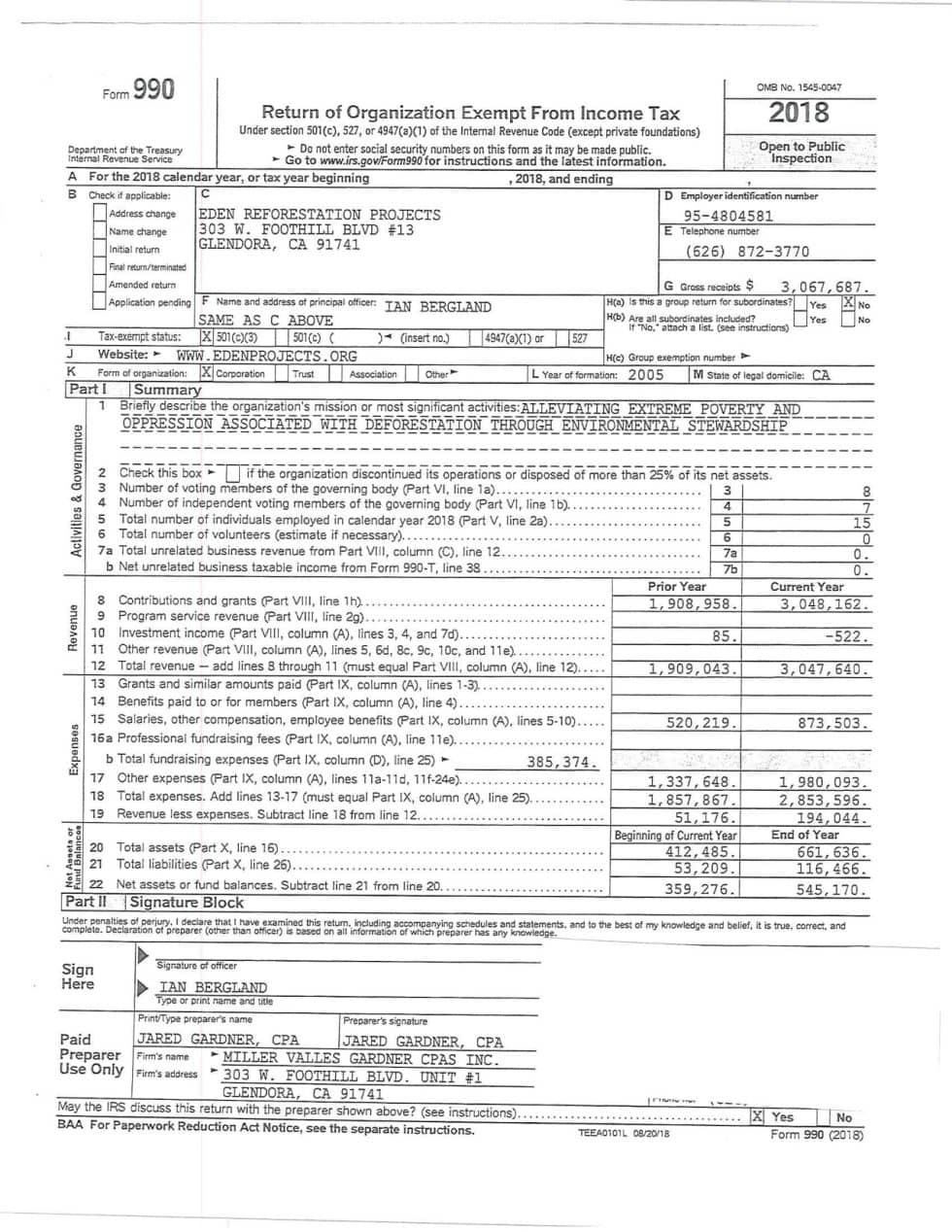 Form 990 - 2018 Tax Year - Eden: People+Planet